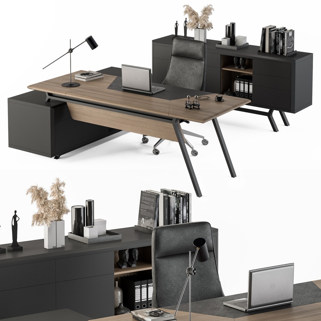 3D Manager Desk Wood And Black - Office Furniture 267 - TurboSquid 1859813