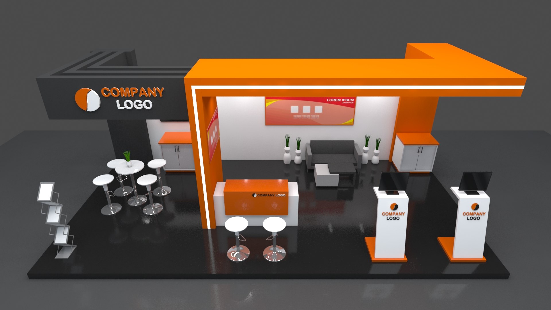Booth 4m x 8m orange 3D model - TurboSquid 1799292