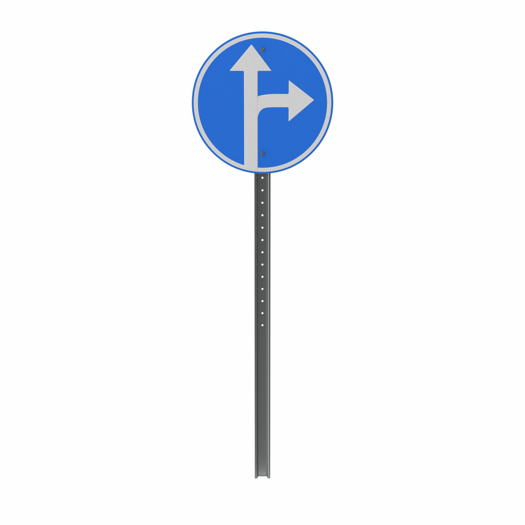 3D Turn Right Or Straight Ahead Road Sign Model - TurboSquid 2045632