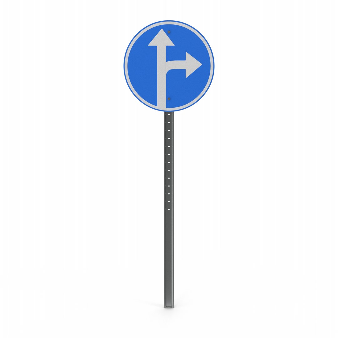3D Turn Right Or Straight Ahead Road Sign Model - TurboSquid 2045632