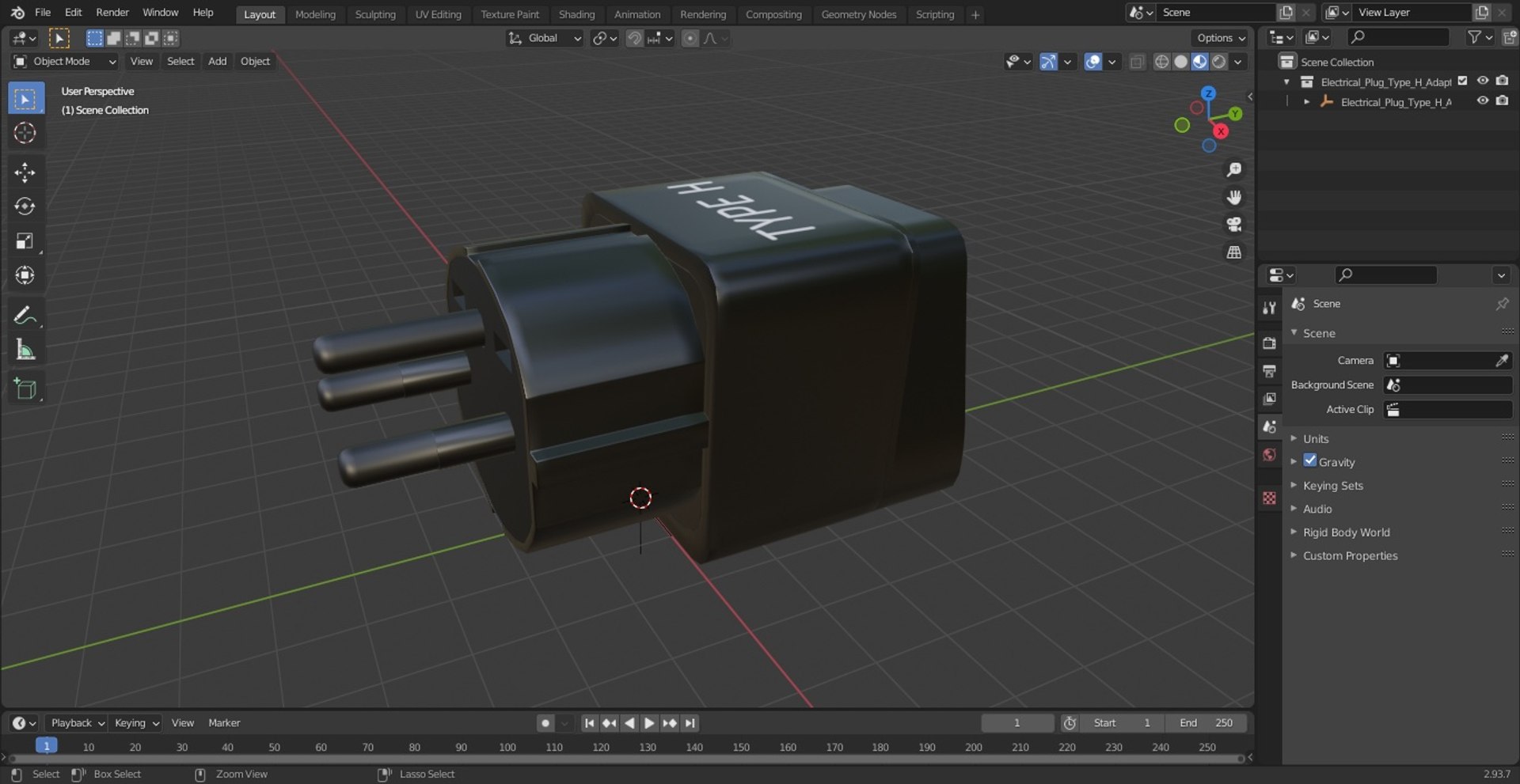 3D model Electrical Plug Type H Adapter Black - TurboSquid 1838051