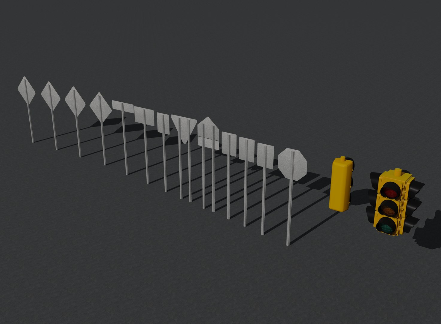 3d Model Road Signs Traffic Lights