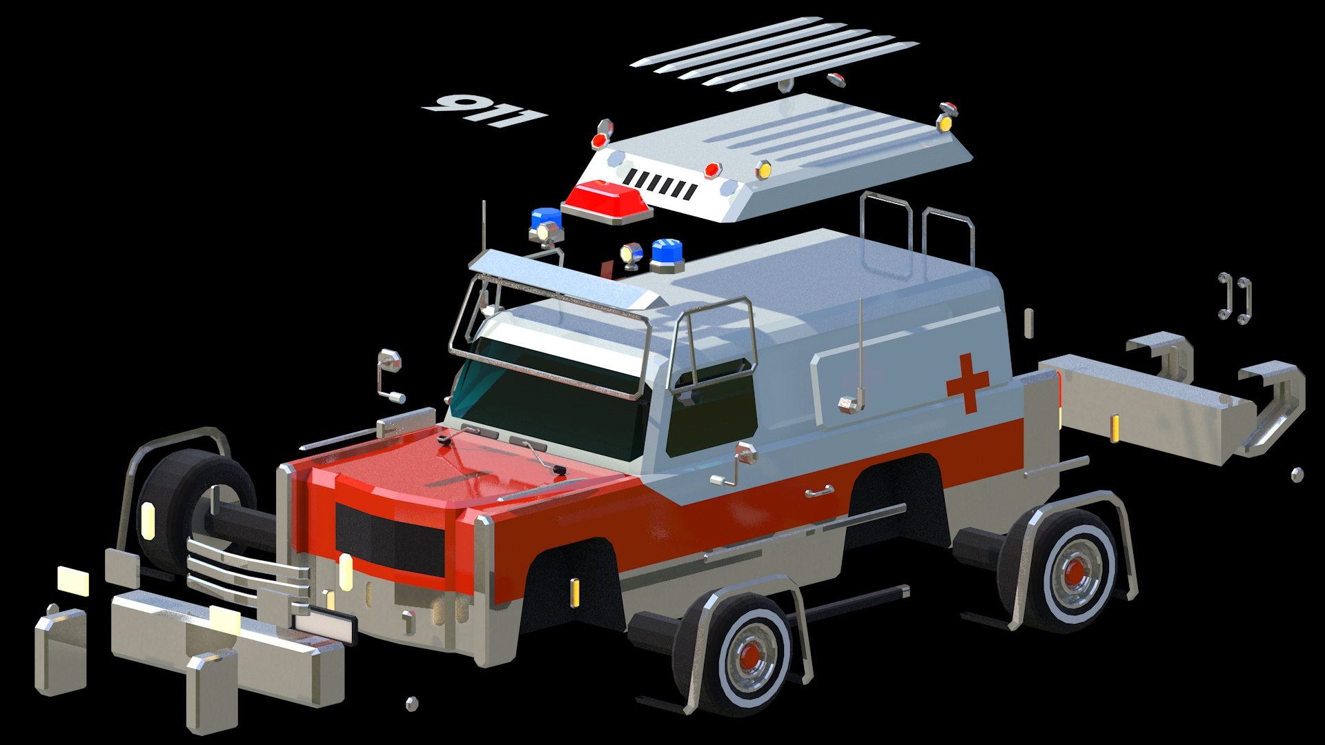 3D Cartoon 911 Ambulance - TurboSquid 2164360