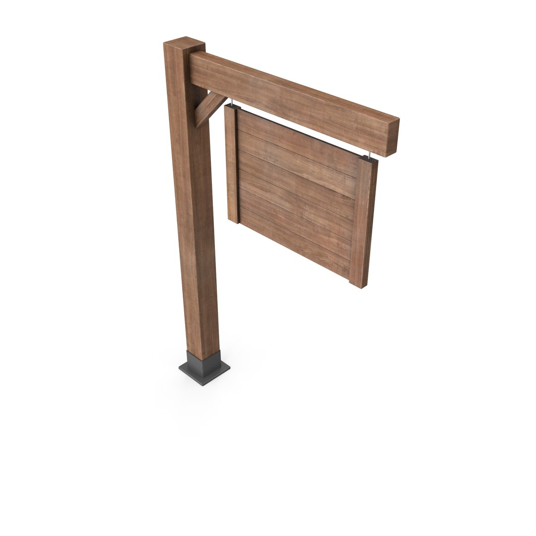 3D Model Wooden Sidewalk Sign With Overhang Ground-mounted For Streets ...