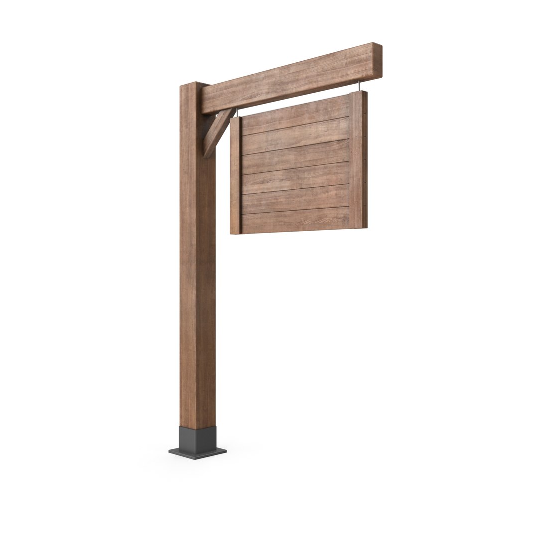 3D Model Wooden Sidewalk Sign With Overhang Ground-mounted For Streets ...