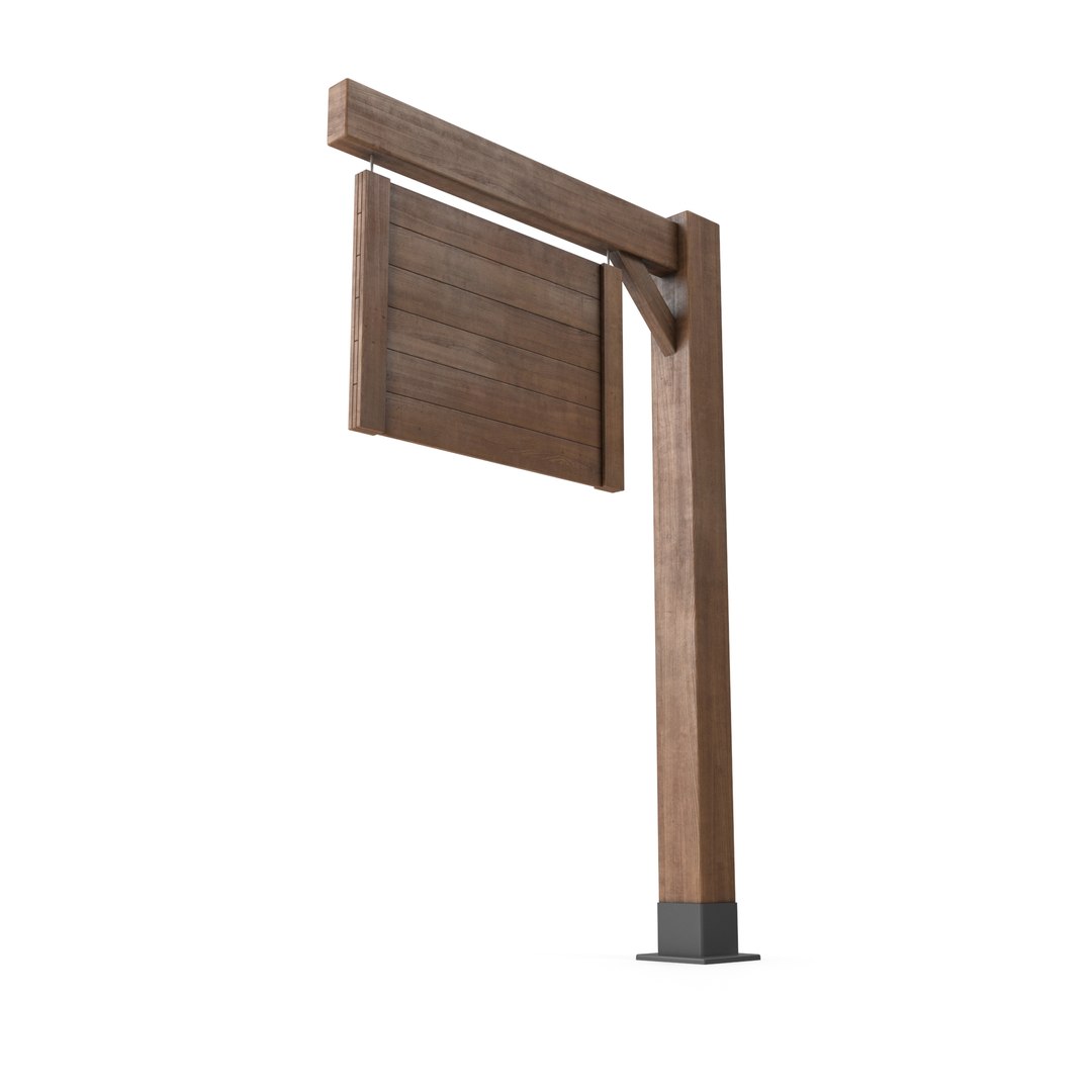 3D Model Wooden Sidewalk Sign With Overhang Ground-mounted For Streets ...