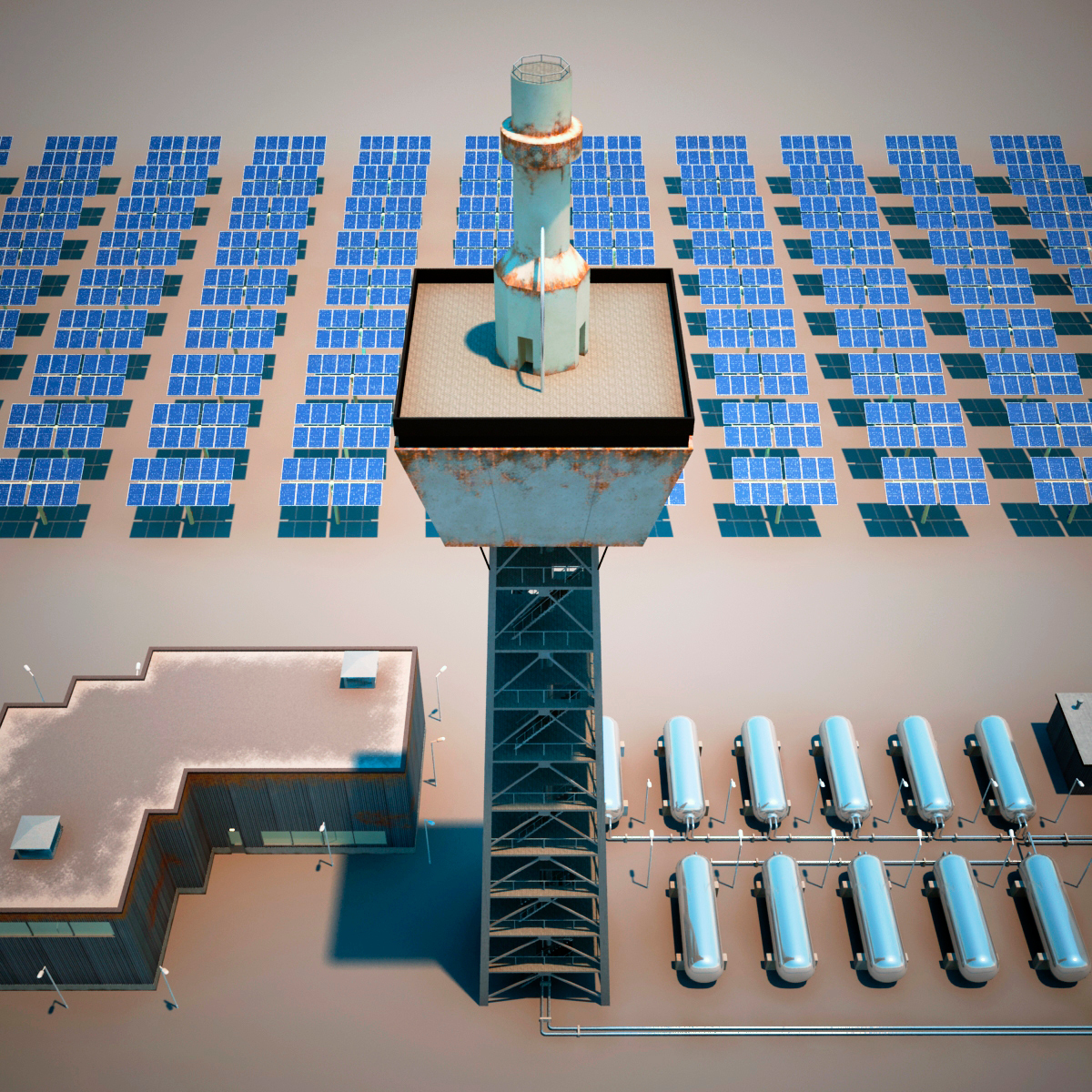 solar tower mojave desert 3d model