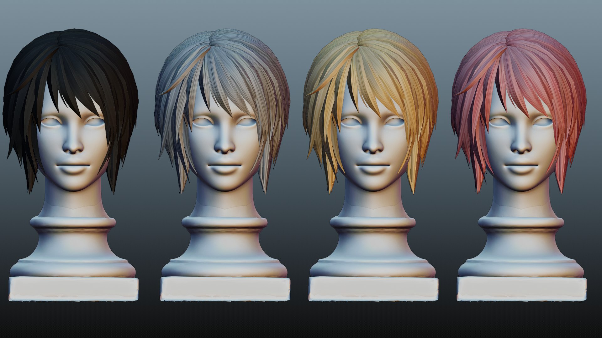 3D Model Females Hort Hair Low Poly 4 Colors - TurboSquid 2132698