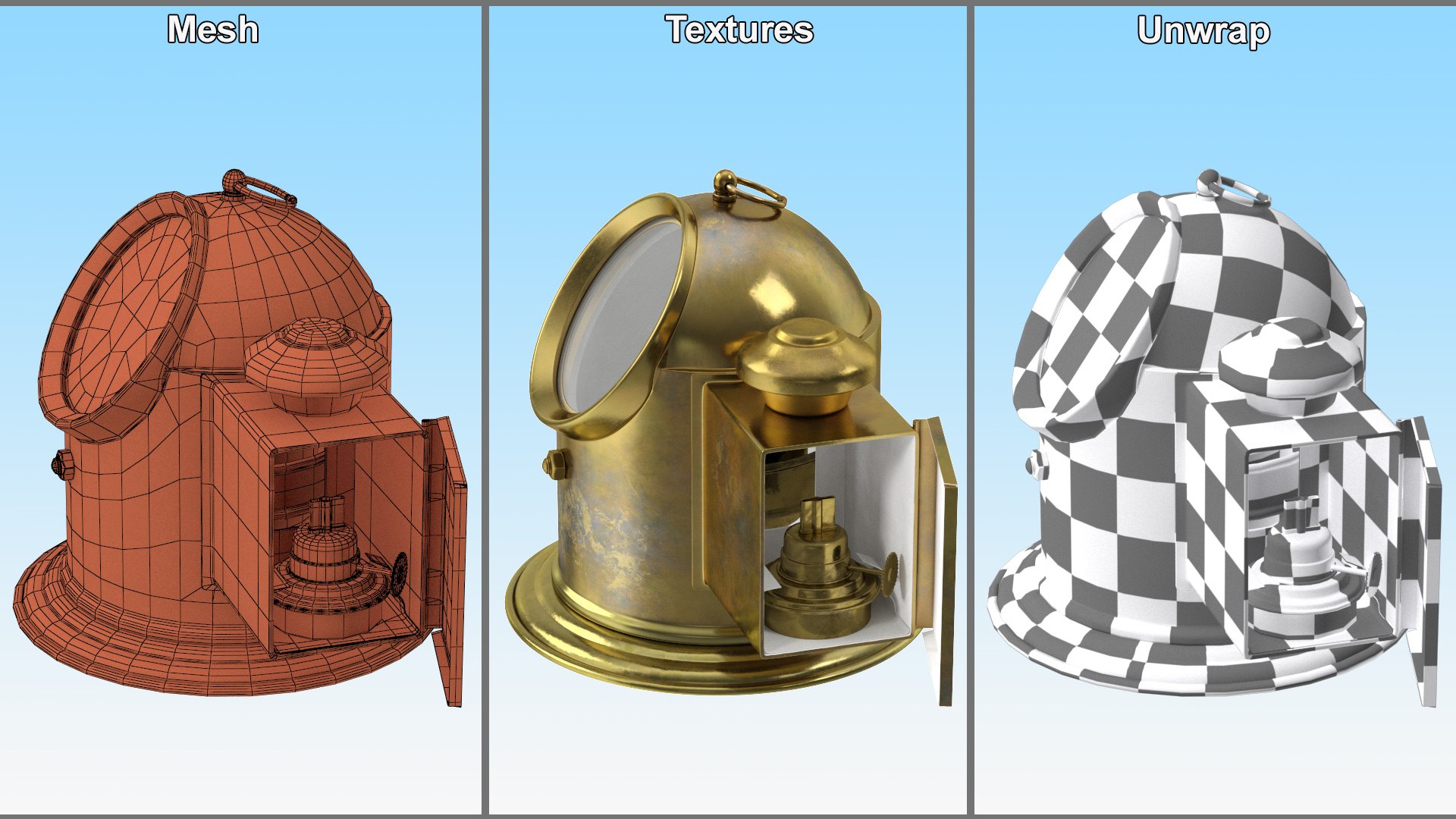 Antique Marine Binnacle Boat Oil Lamp Old Brass Open 3D Model ...