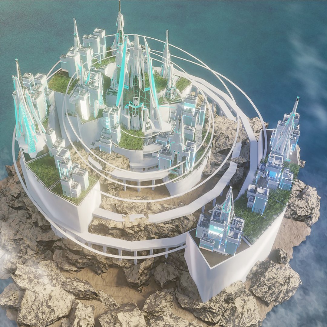 3D Ci-Fi Futuristic Future Fantasy City Island Cityscape Castle - TurboSquid 2112141