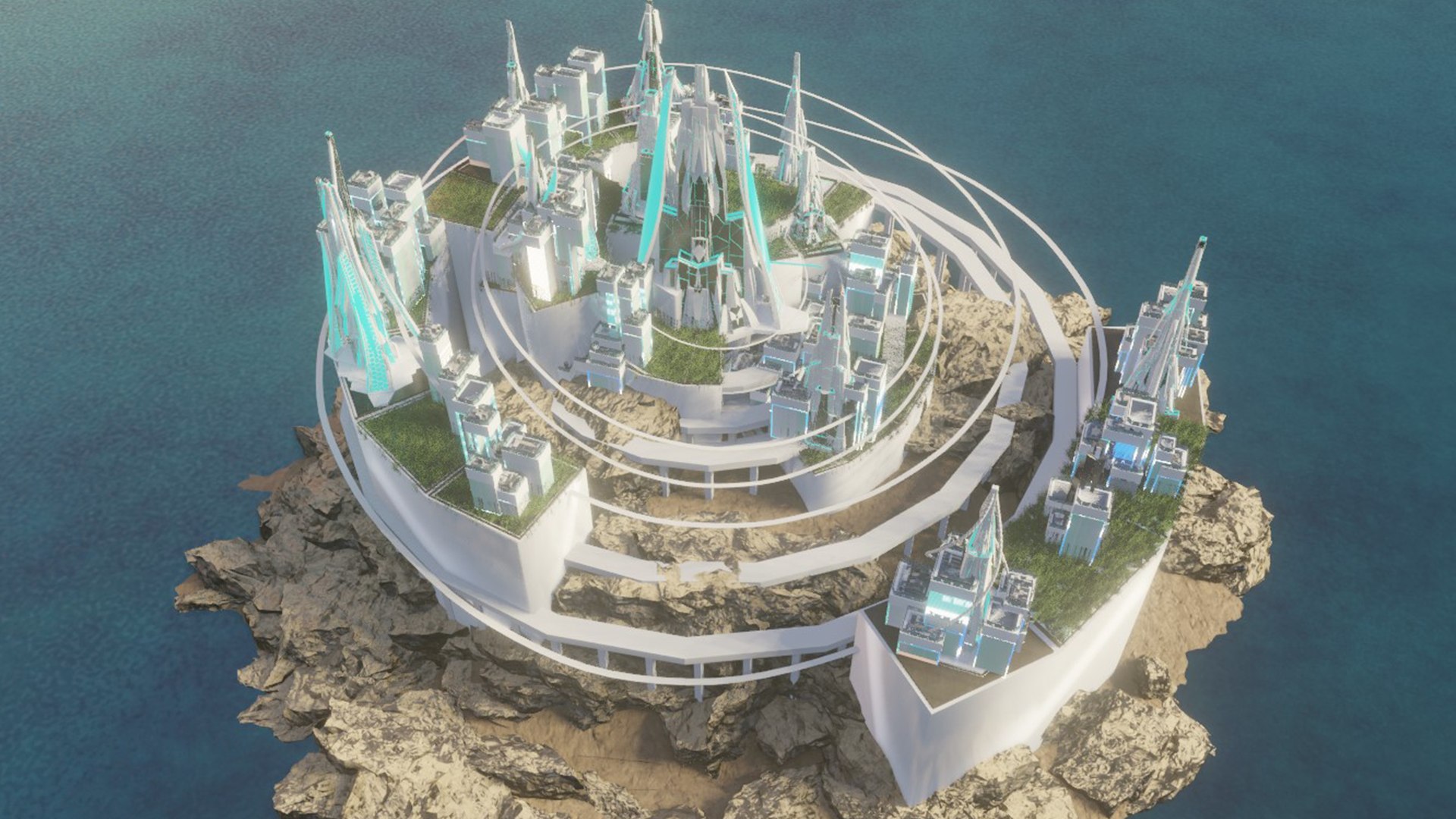 3D Ci-Fi Futuristic Future Fantasy City Island Cityscape Castle - TurboSquid 2112141