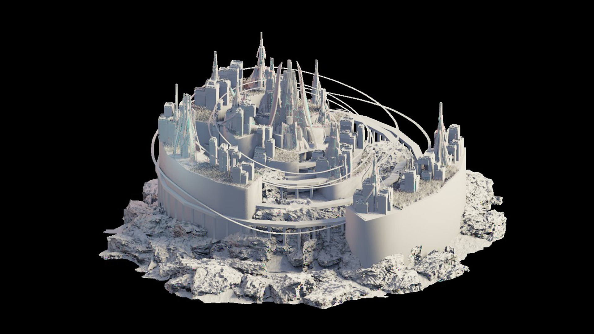 3D Ci-Fi Futuristic Future Fantasy City Island Cityscape Castle - TurboSquid 2112141