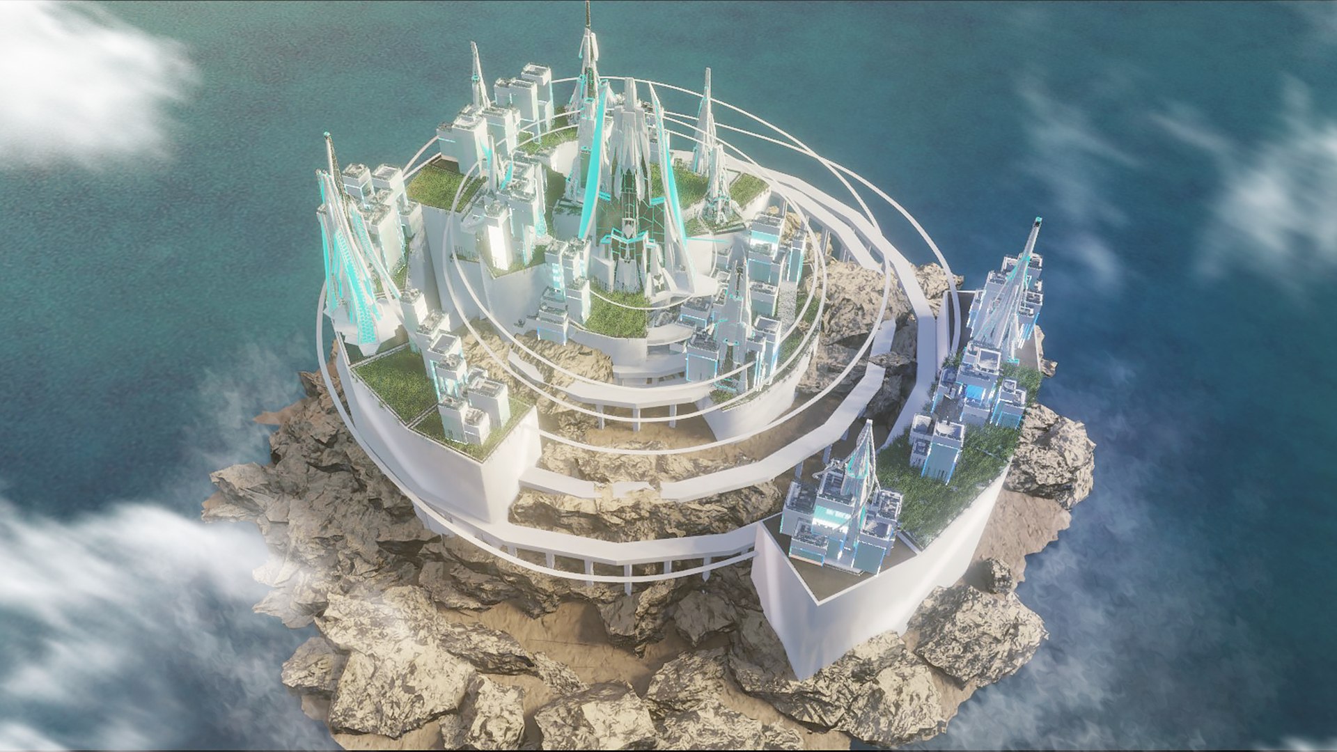 3D Ci-Fi Futuristic Future Fantasy City Island Cityscape Castle - TurboSquid 2112141