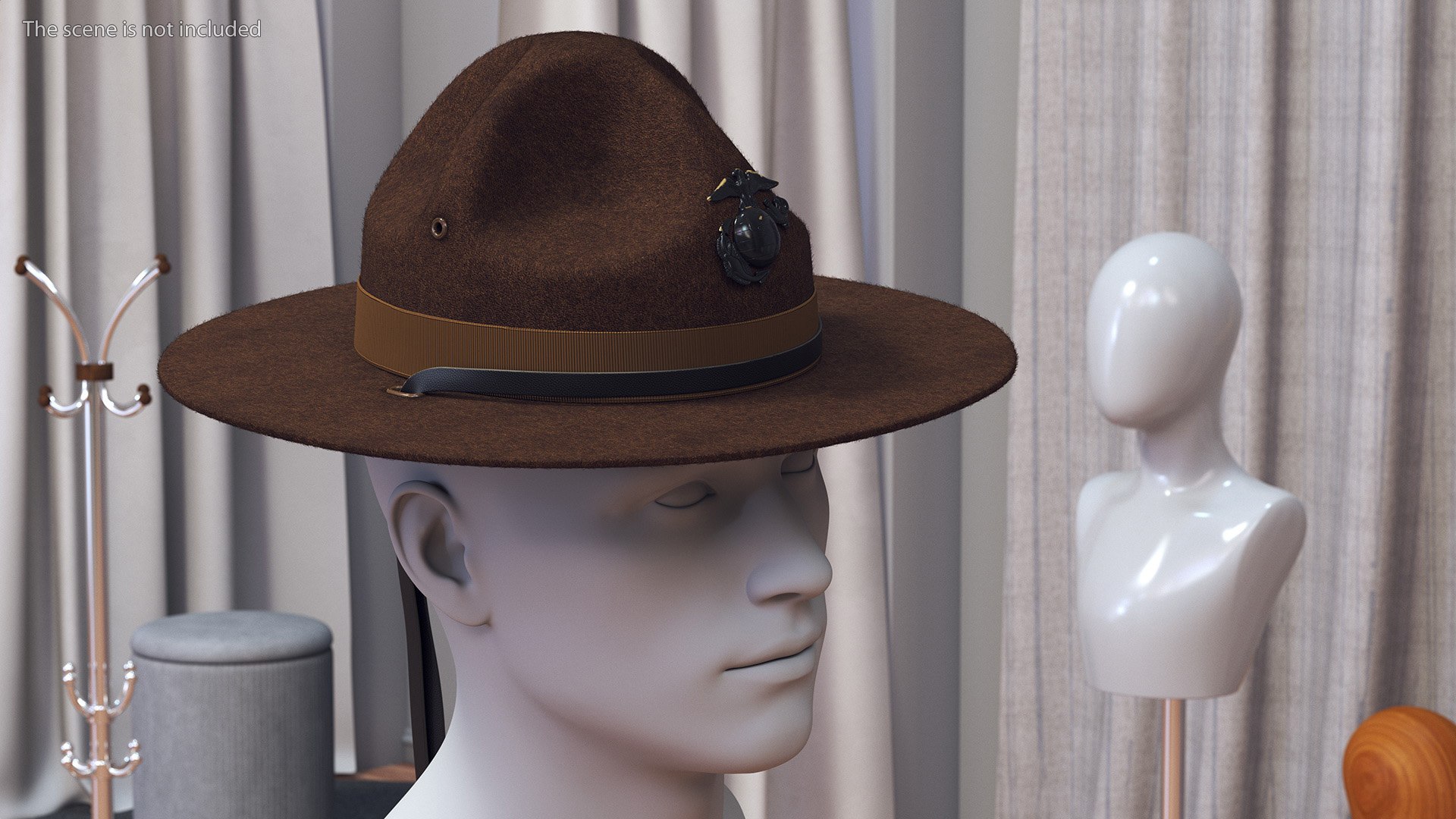 3D Sergeant Campaign Cap With Cockade Brown On Mannequin Fur Model ...