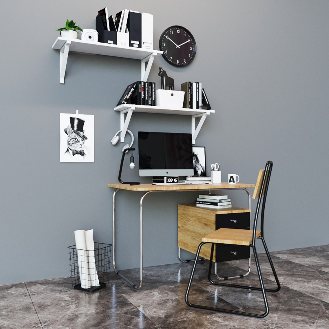 3D Work Table Set - TurboSquid 1609177