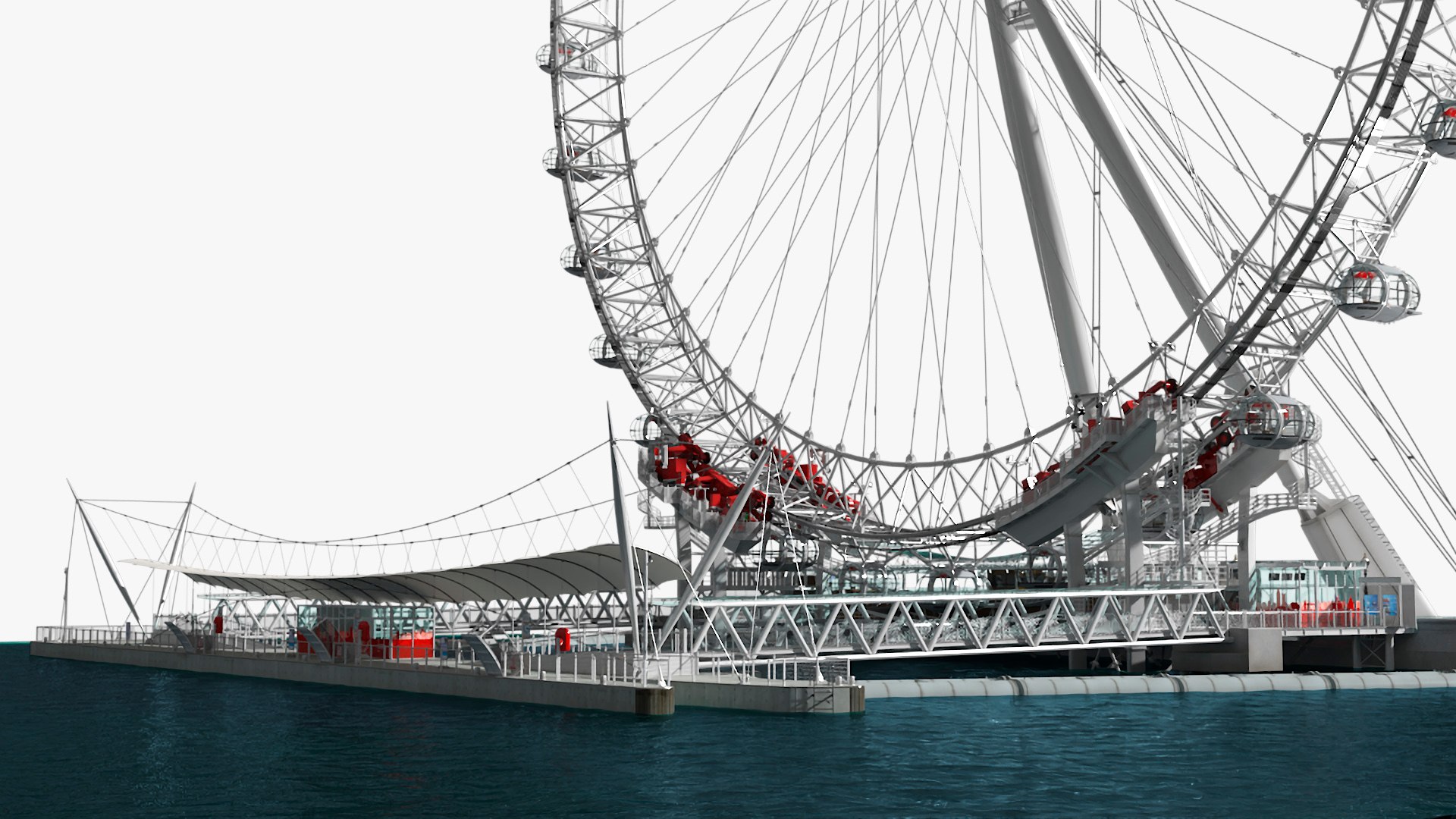 3D London Eye Millennium Wheel Pier With Water - TurboSquid 2402559