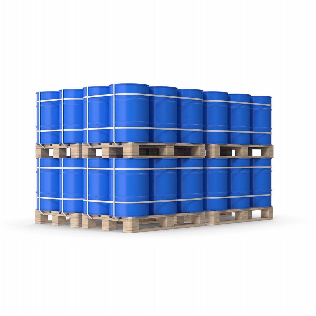 Stack Of Blue Barrels On Pallets 3D - TurboSquid 2063852