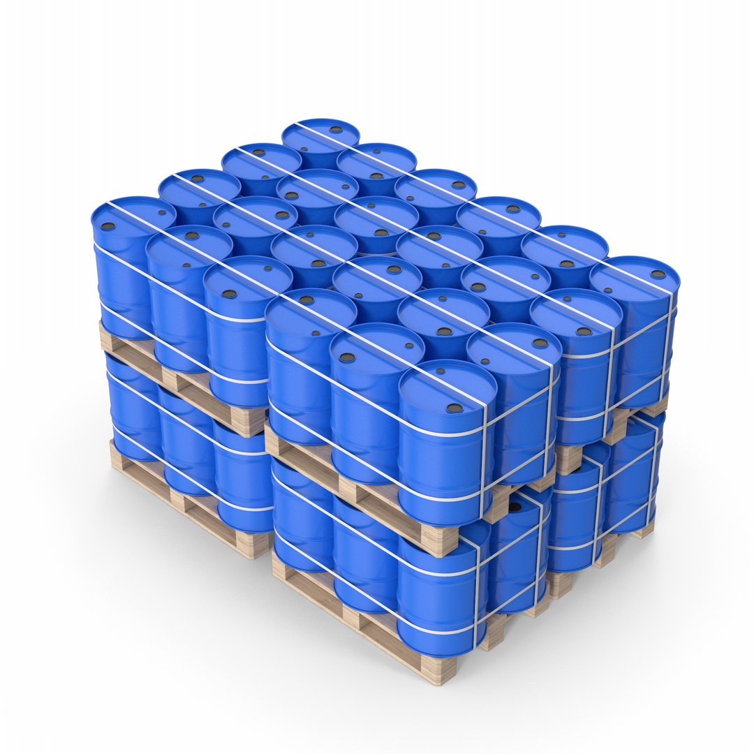 Stack Of Blue Barrels On Pallets 3D - TurboSquid 2063852