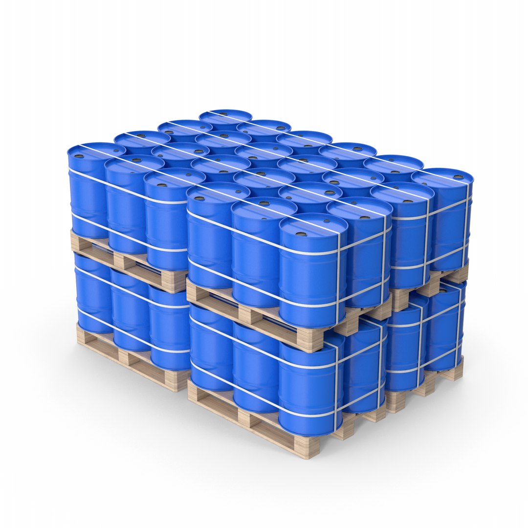 Stack Of Blue Barrels On Pallets 3D - TurboSquid 2063852