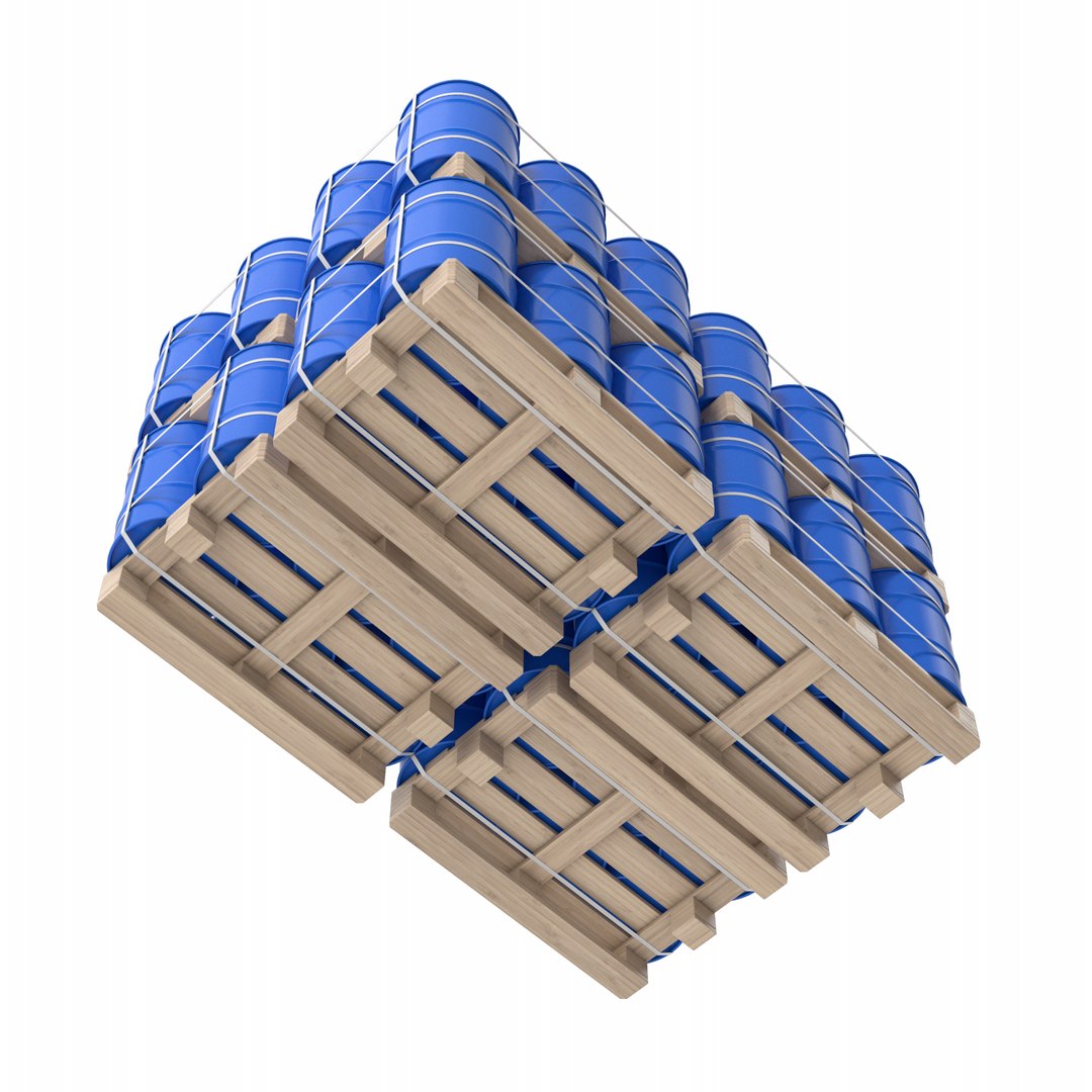 Stack Of Blue Barrels On Pallets 3D - TurboSquid 2063852