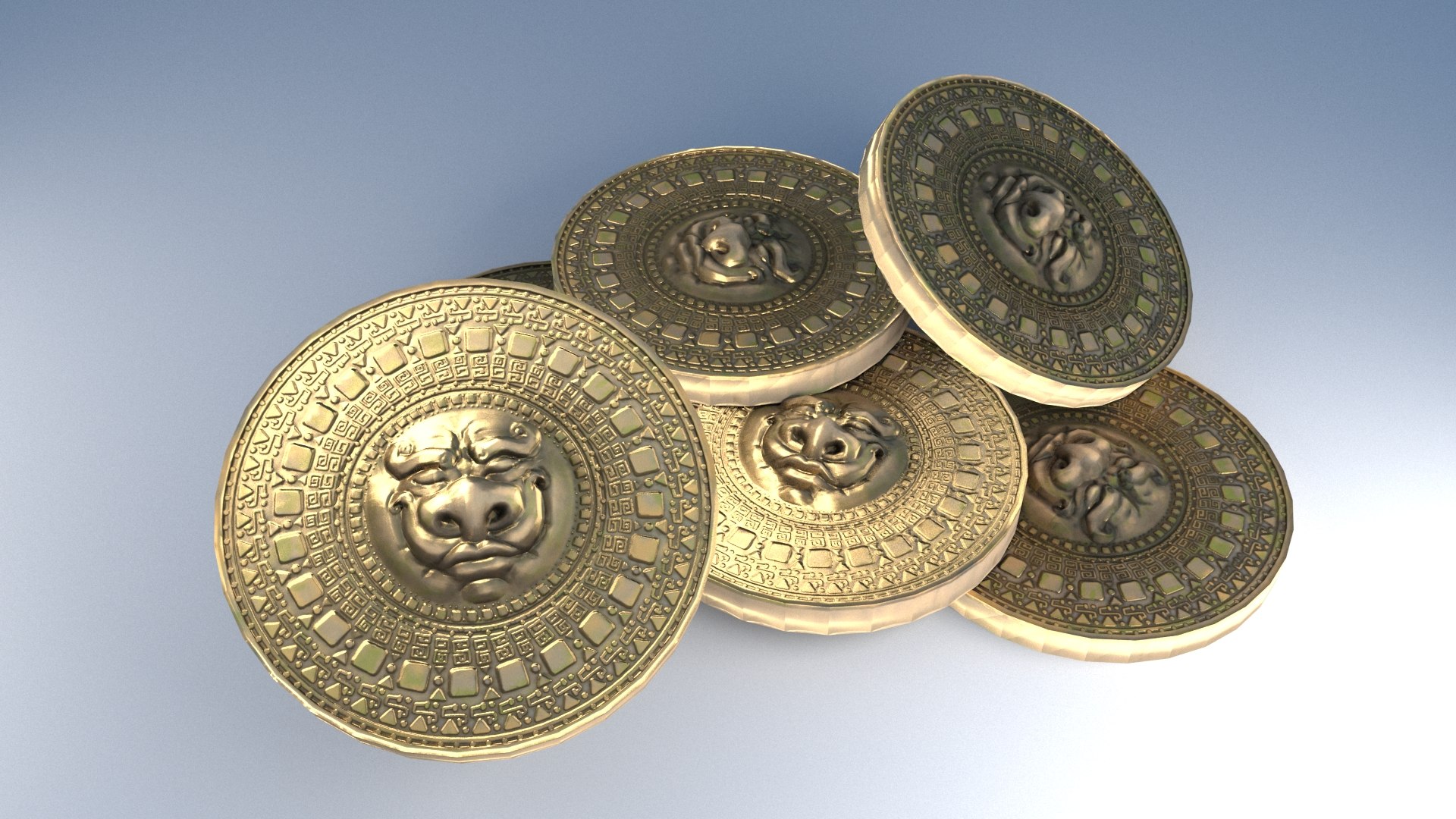 3D Mayan dial coin prehistoric God-Calmness Low-Poly 3D model ...
