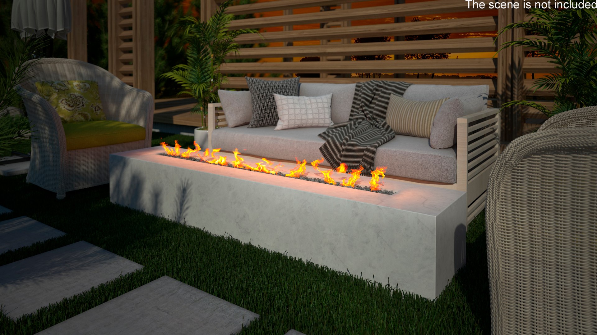 Gas Fire Pit Rectangular Marble White 3D - TurboSquid 2222444