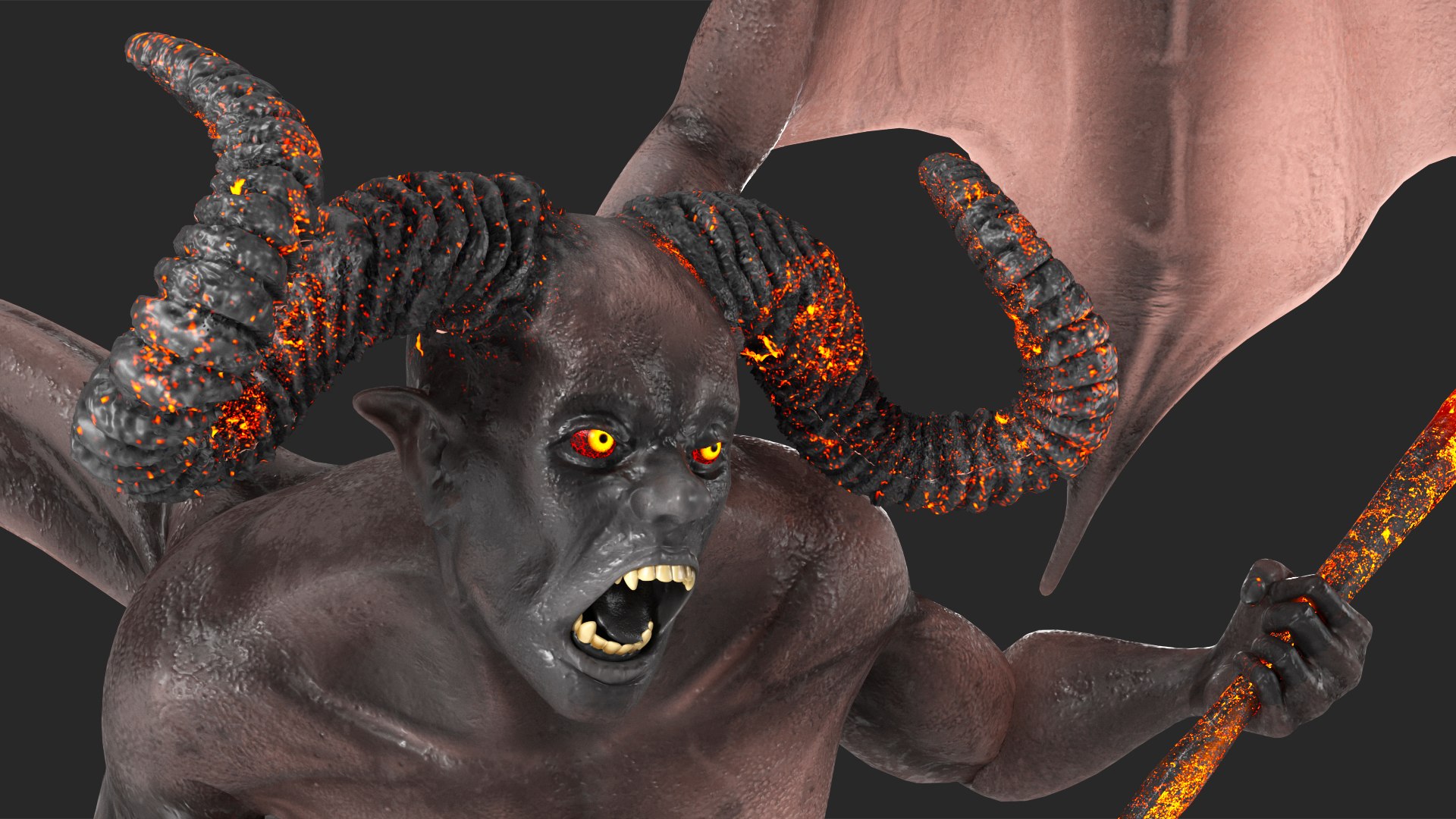 3D Devil Character with Trident Angry Pose model - TurboSquid 1933593