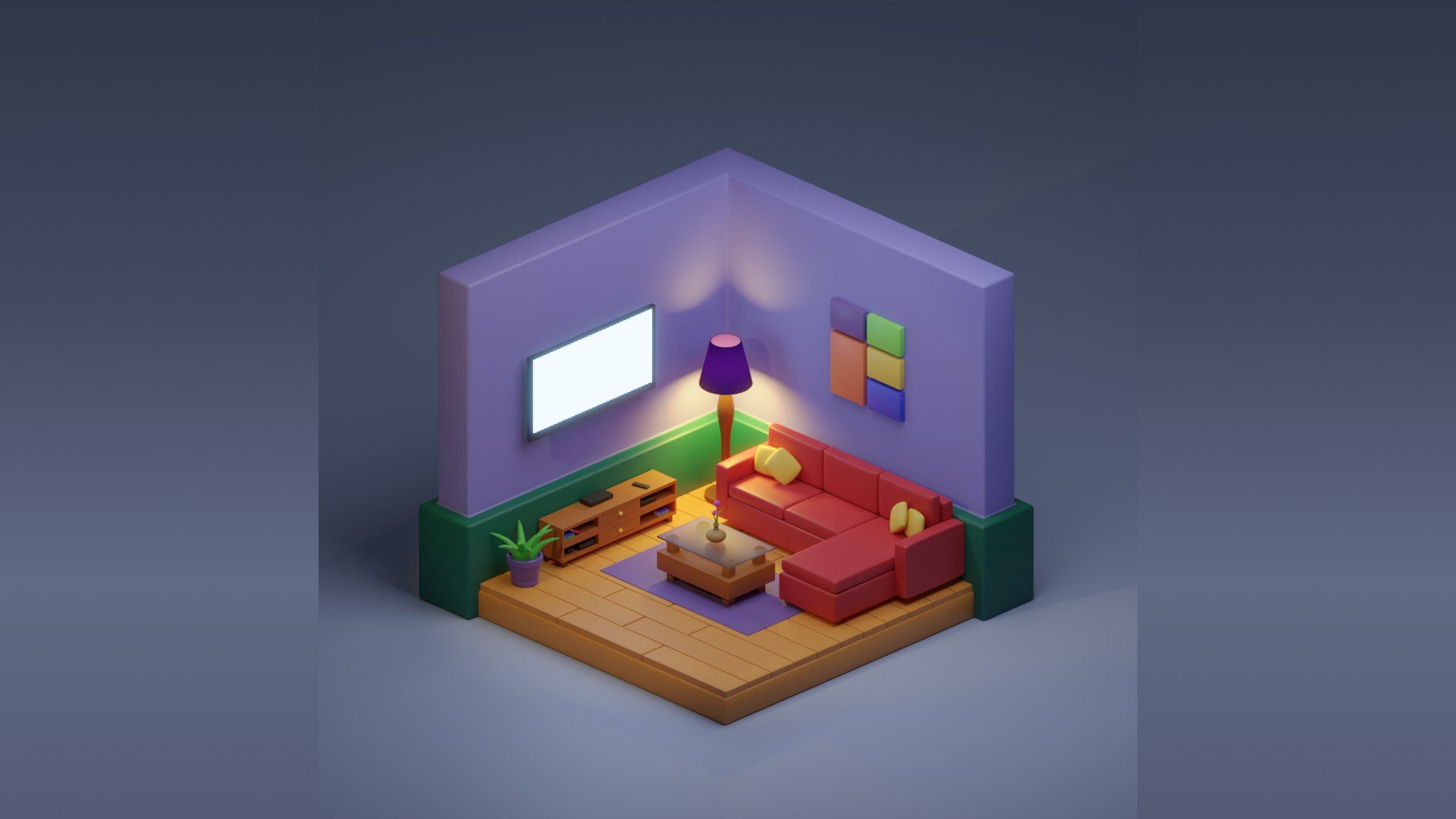 3D Model Low Poly Isometric Living Room Low-poly 3D Model - TurboSquid ...