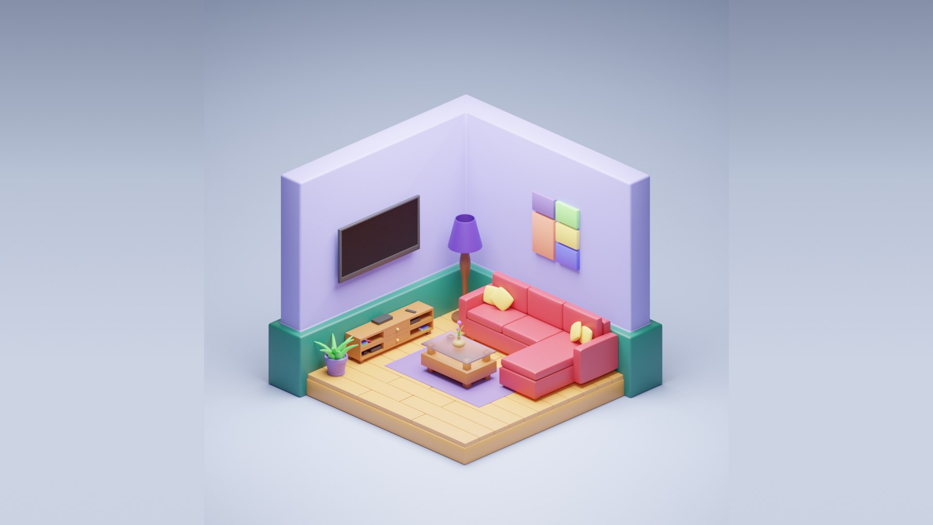 3D Model Low Poly Isometric Living Room Low-poly 3D Model - TurboSquid ...