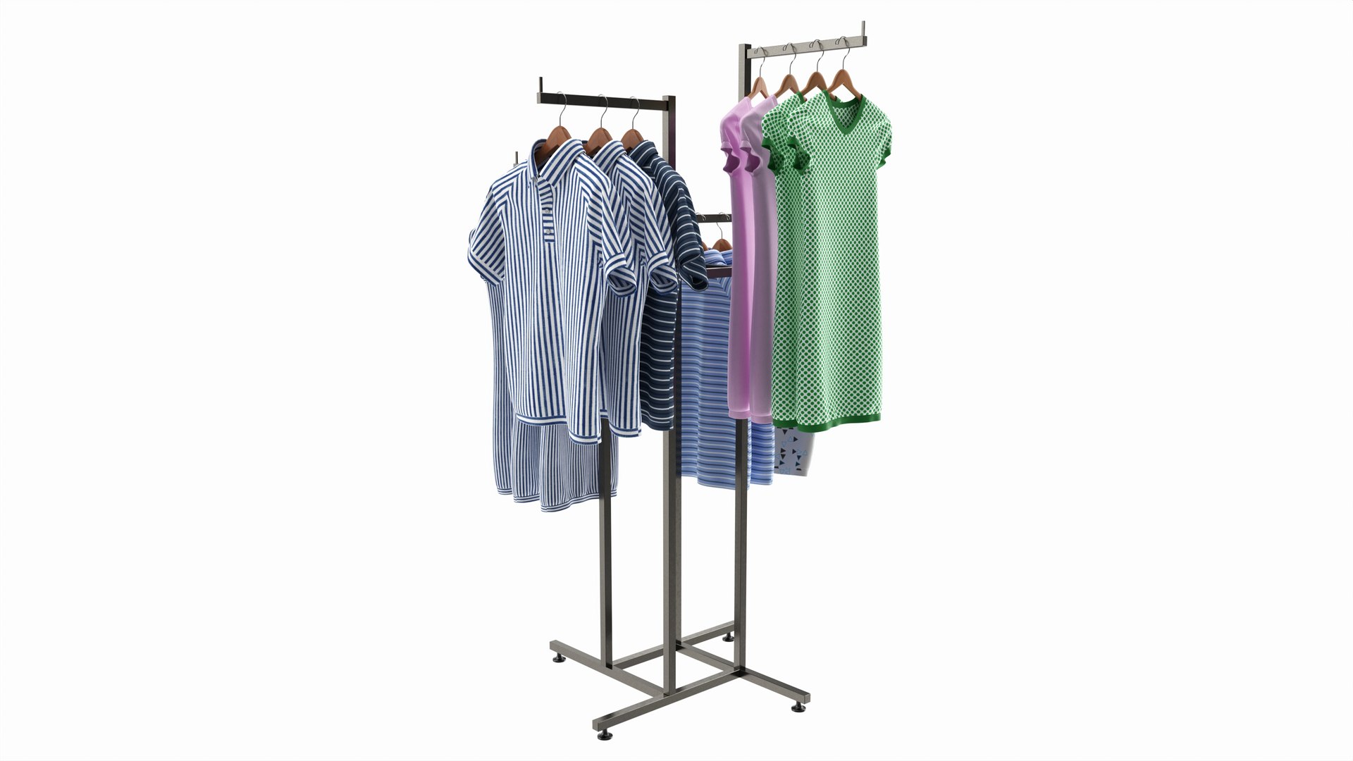 3D Model Store Adjustable 4-way Square Tube Rack With Clothing ...