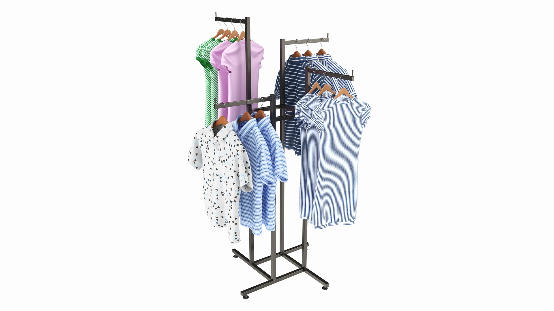 3D Model Store Adjustable 4-way Square Tube Rack With Clothing ...
