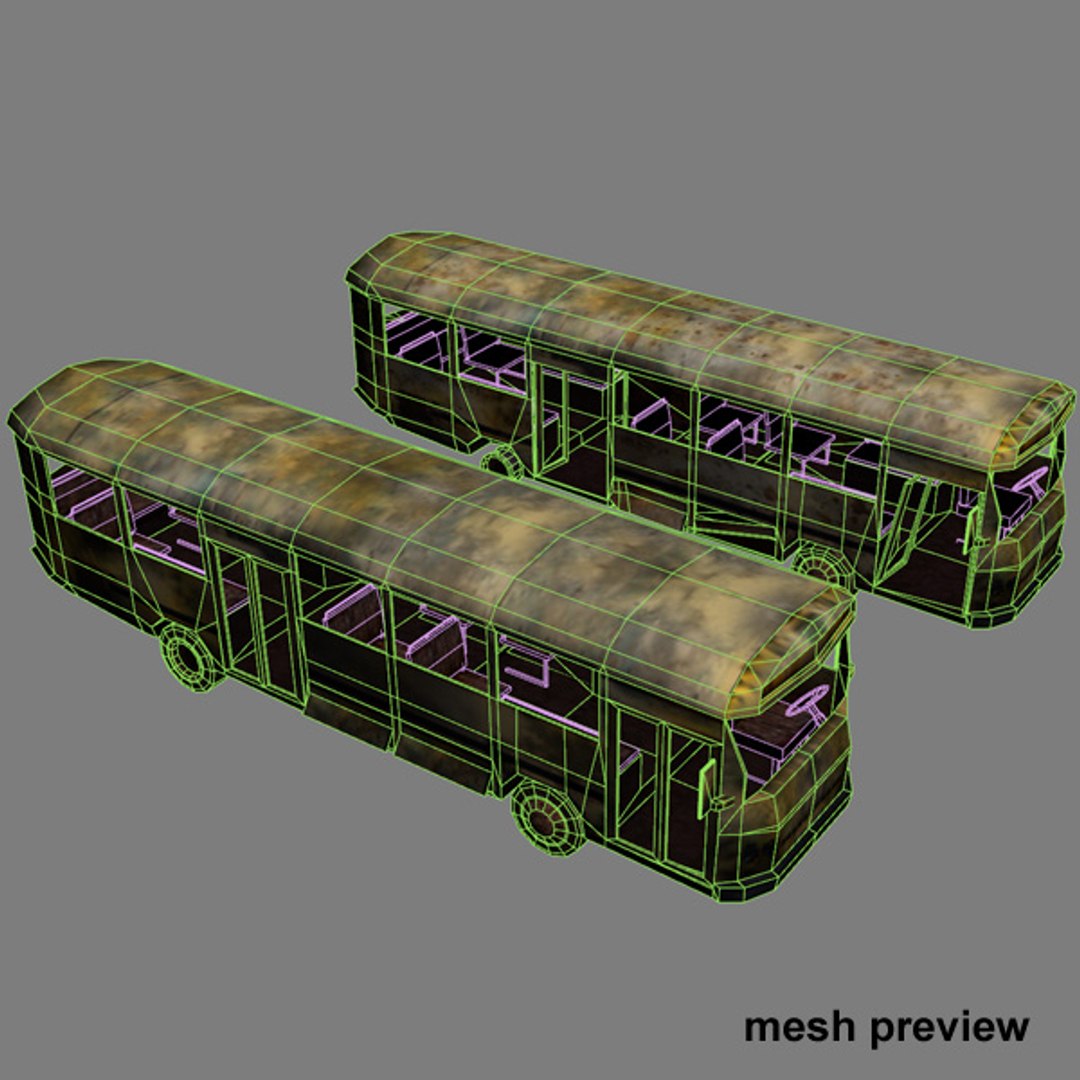 3d Model Ready Wrecked Bus