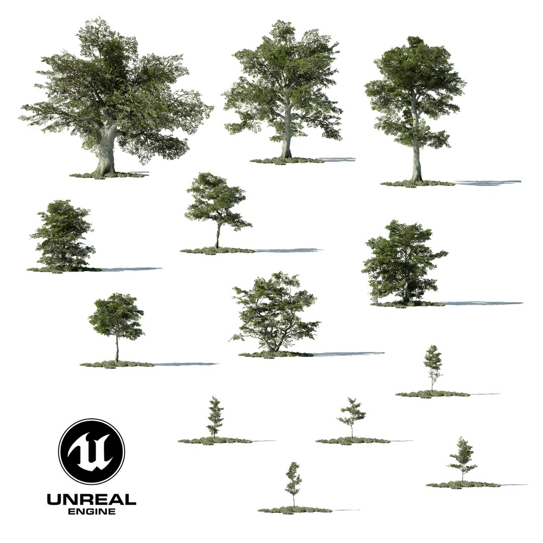 3D Game Ready Tree Set And Grass Model - TurboSquid 2149283