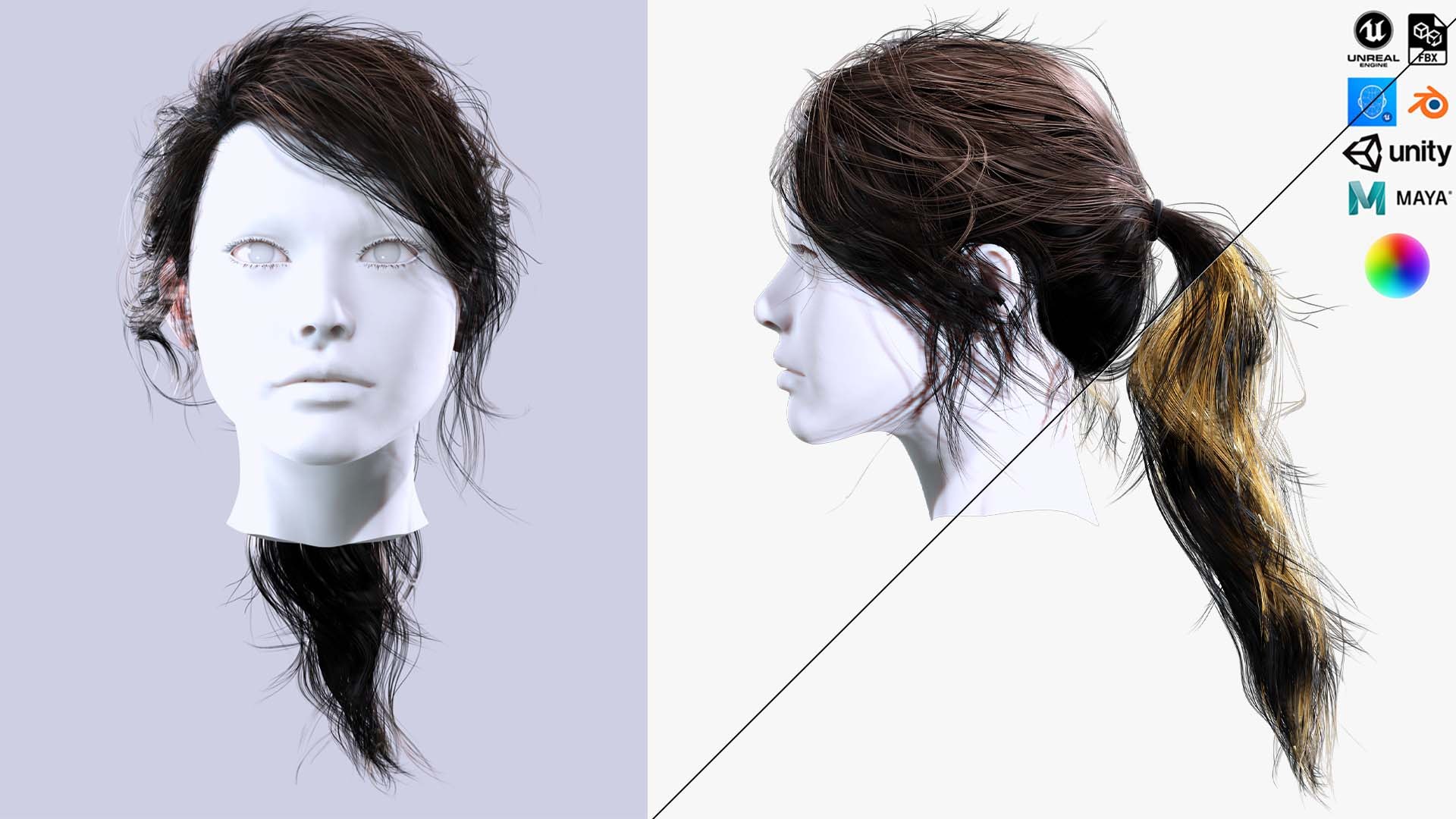 3D Ponytail Model Hair cards Low-poly - TurboSquid 2139365