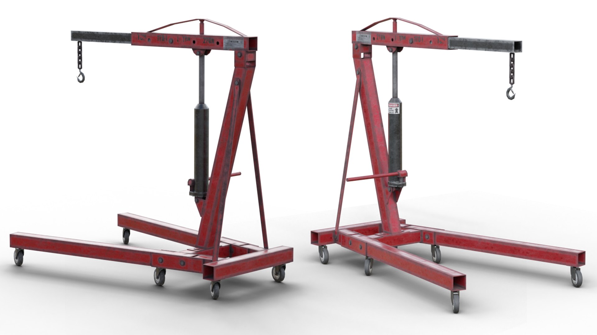 3D Hydraulic Engine Hoist - Weathered And Worn Low-poly 3D Model ...