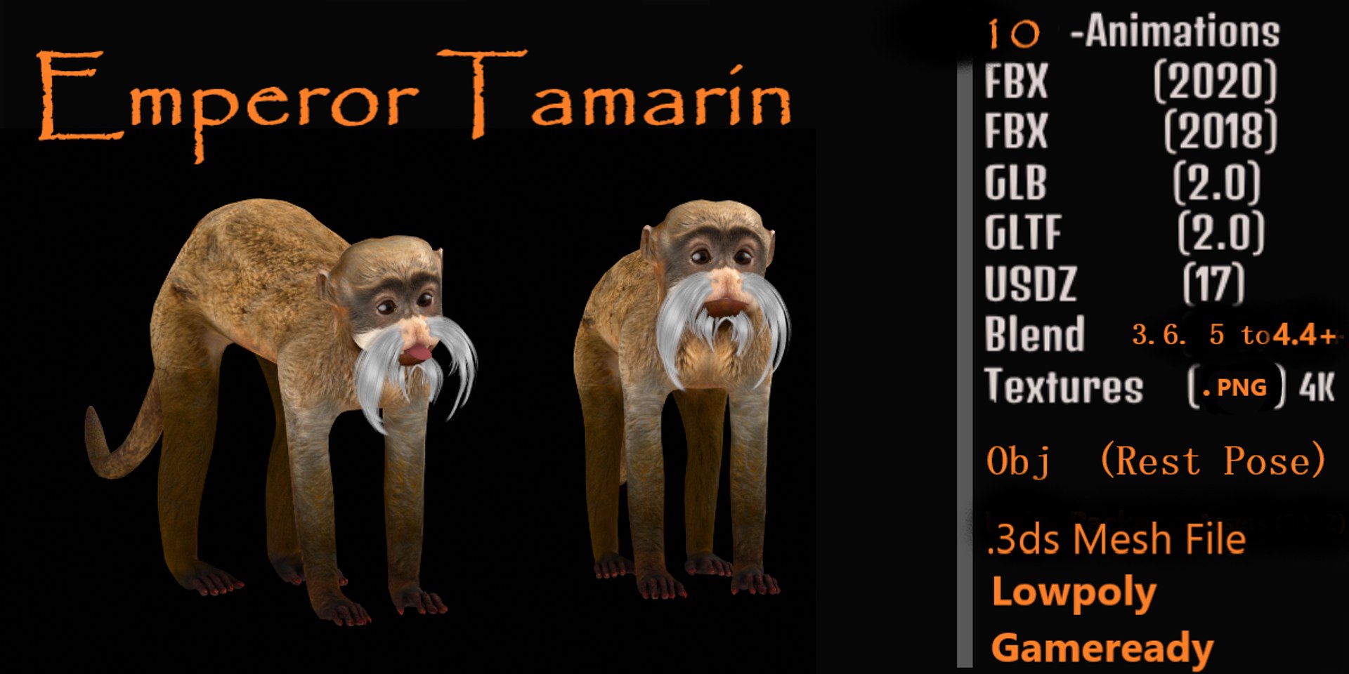 3D Emperor Tamarin Monkey Model - TurboSquid 2379555