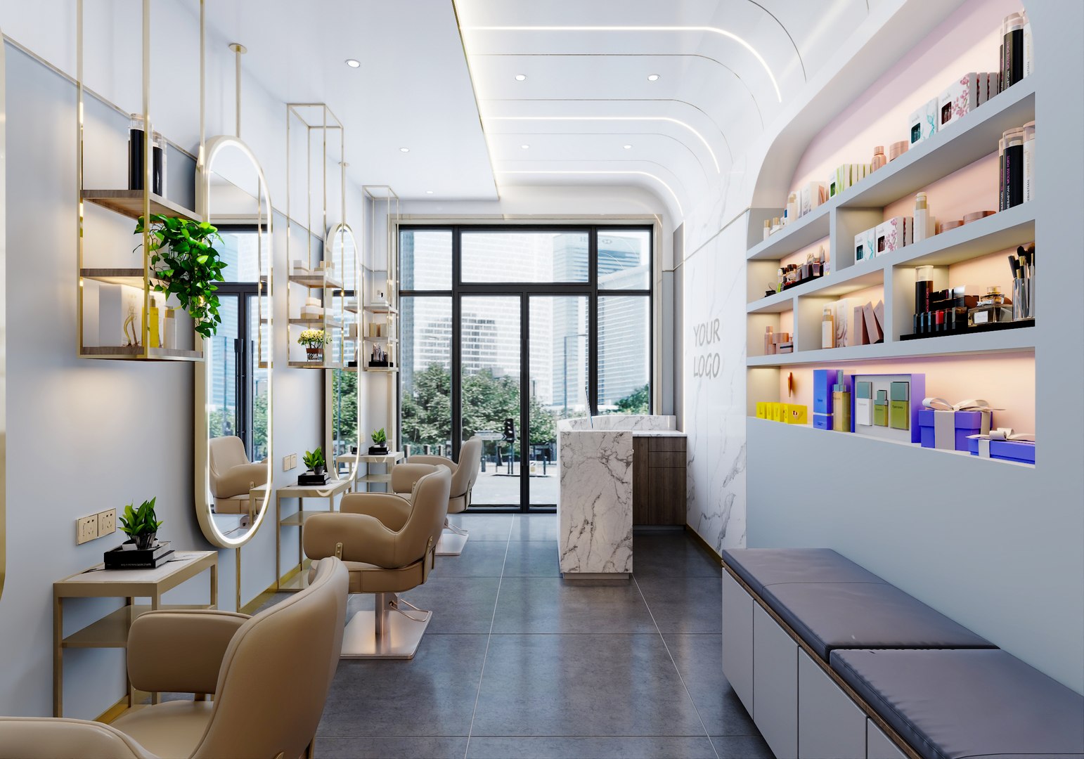 Haircut At A Luxury Barber Shop - Mirror Set Keratin Blowout Hair Color ...