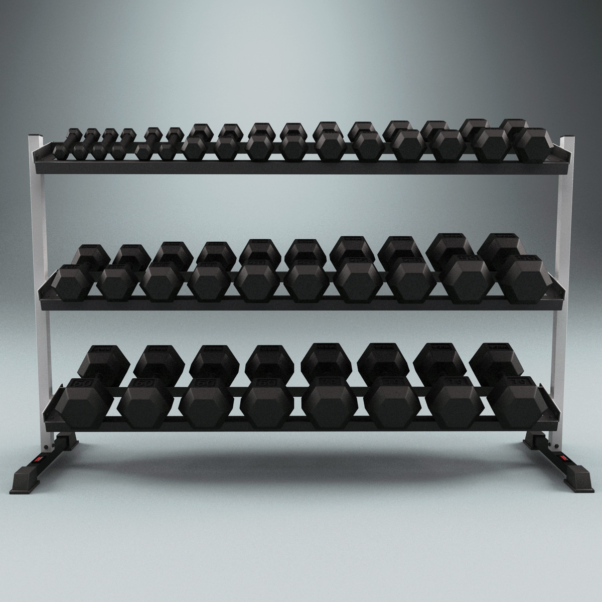 3d model 3 tier hex dumbbell