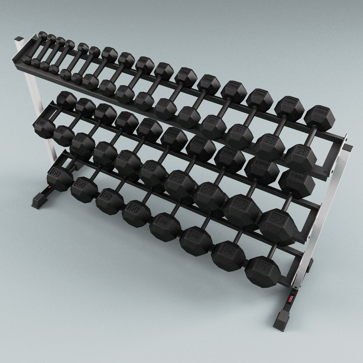 3d model 3 tier hex dumbbell