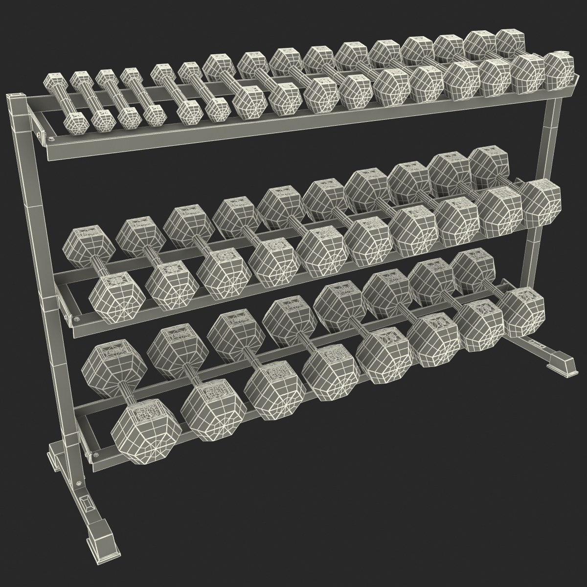 3d model 3 tier hex dumbbell