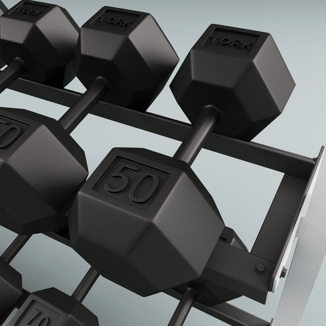 3d model 3 tier hex dumbbell