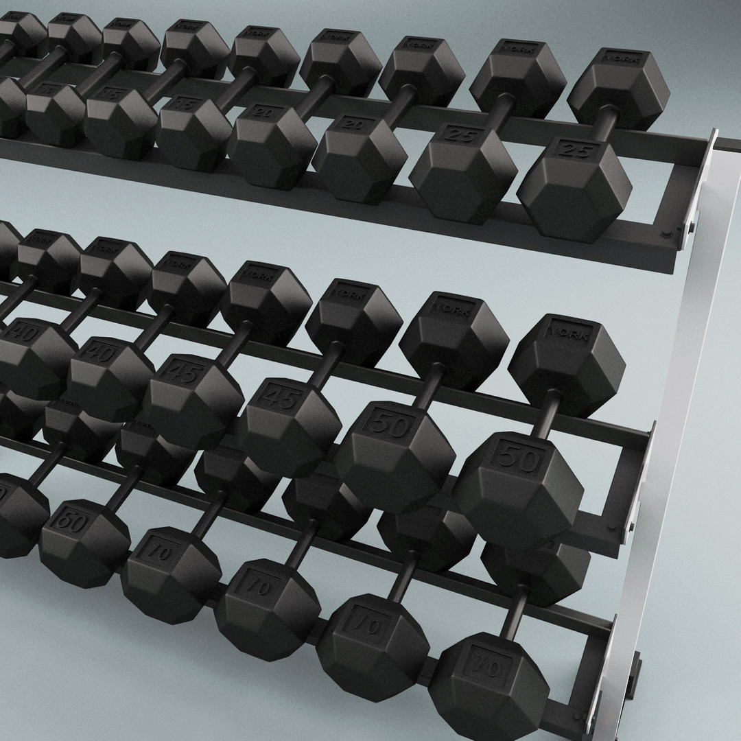 3d model 3 tier hex dumbbell