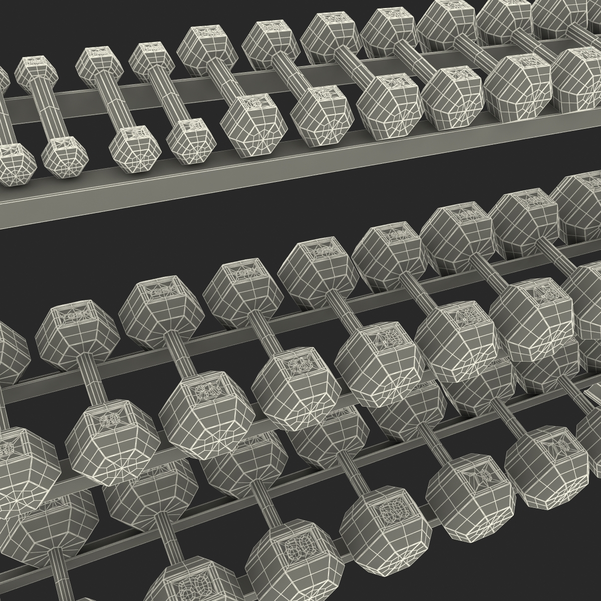 3d model 3 tier hex dumbbell