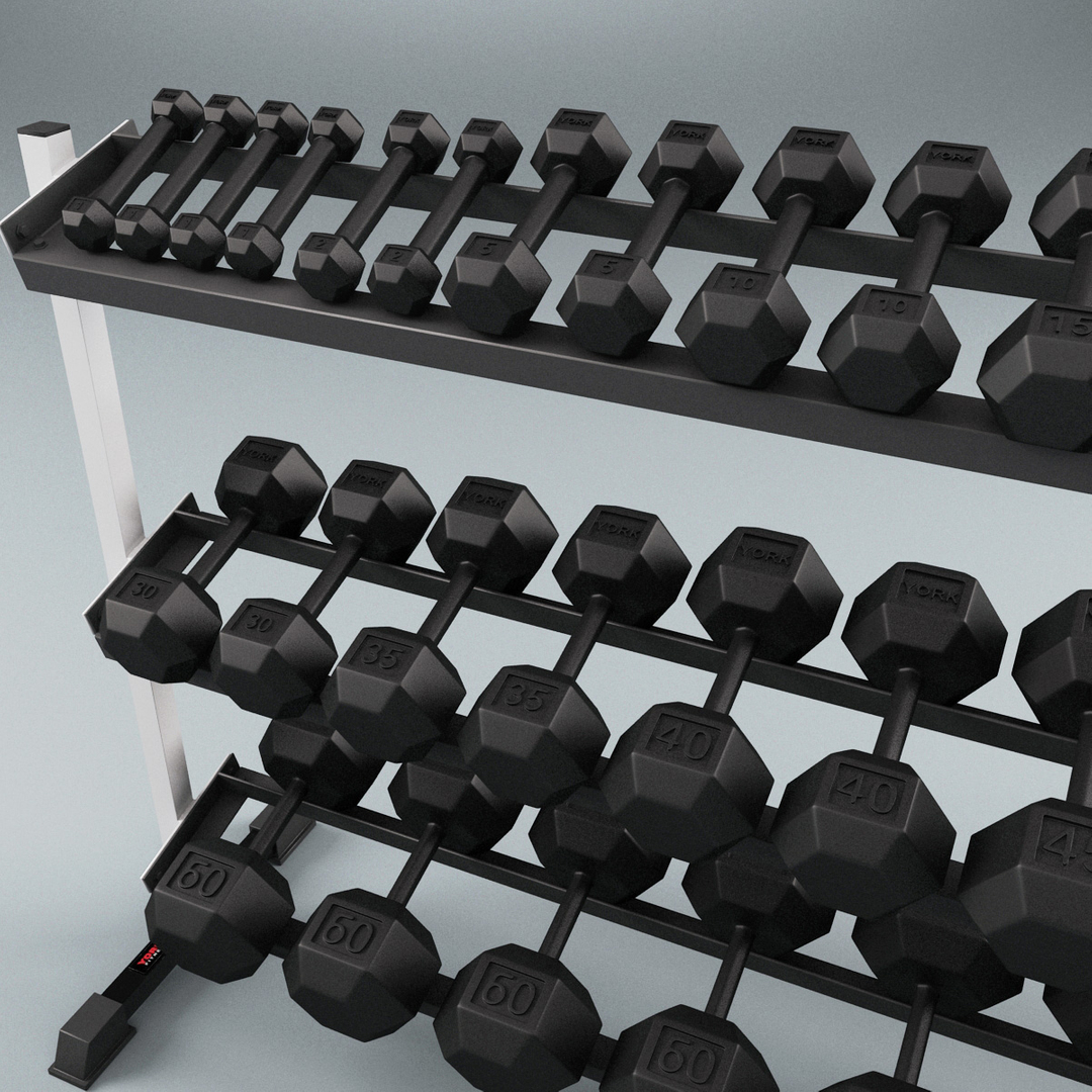 3d model 3 tier hex dumbbell