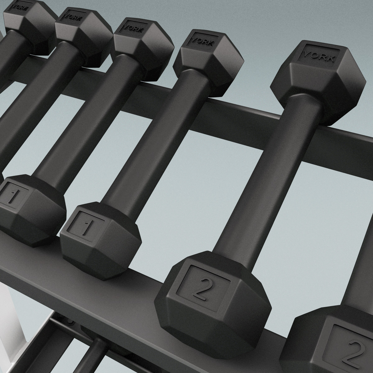 3d model 3 tier hex dumbbell