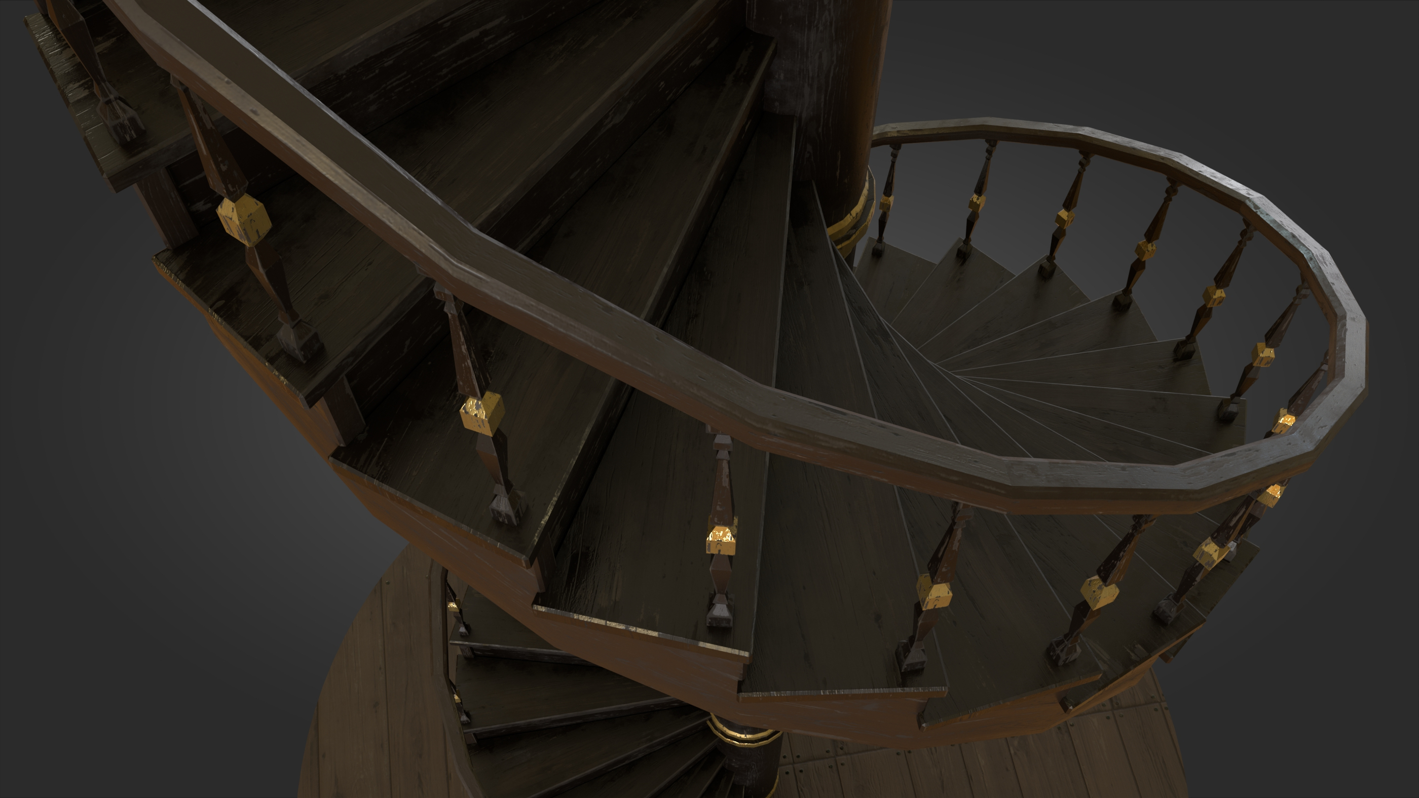 modelo 3d Escalera de caracol antigua marrón - PBR - TurboSquid 1834320