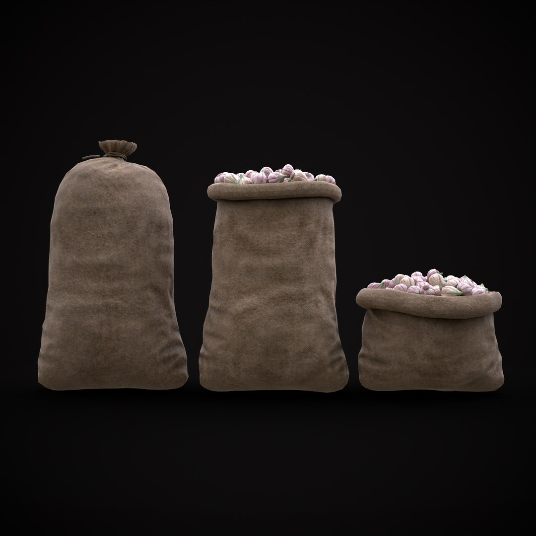 3D Model Burlap Sacks Of Garlic - TurboSquid 2240093