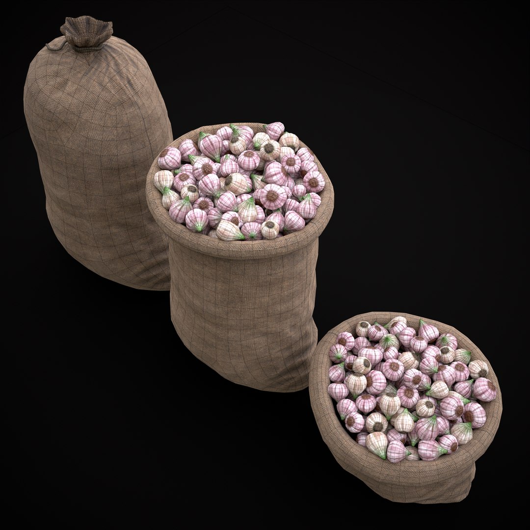 3D Model Burlap Sacks Of Garlic - TurboSquid 2240093