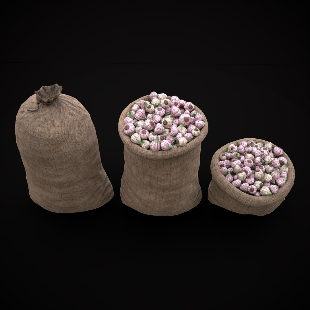 3D Model Burlap Sacks Of Garlic - TurboSquid 2240093