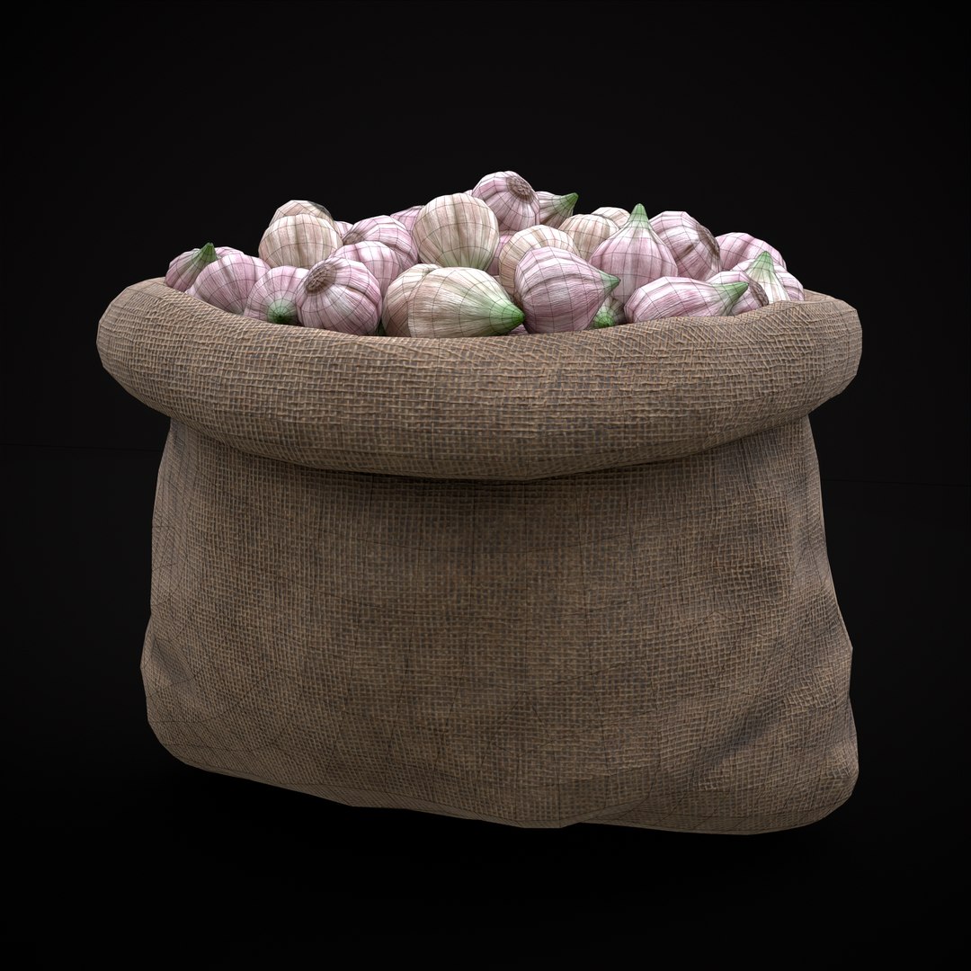 3D Model Burlap Sacks Of Garlic - TurboSquid 2240093